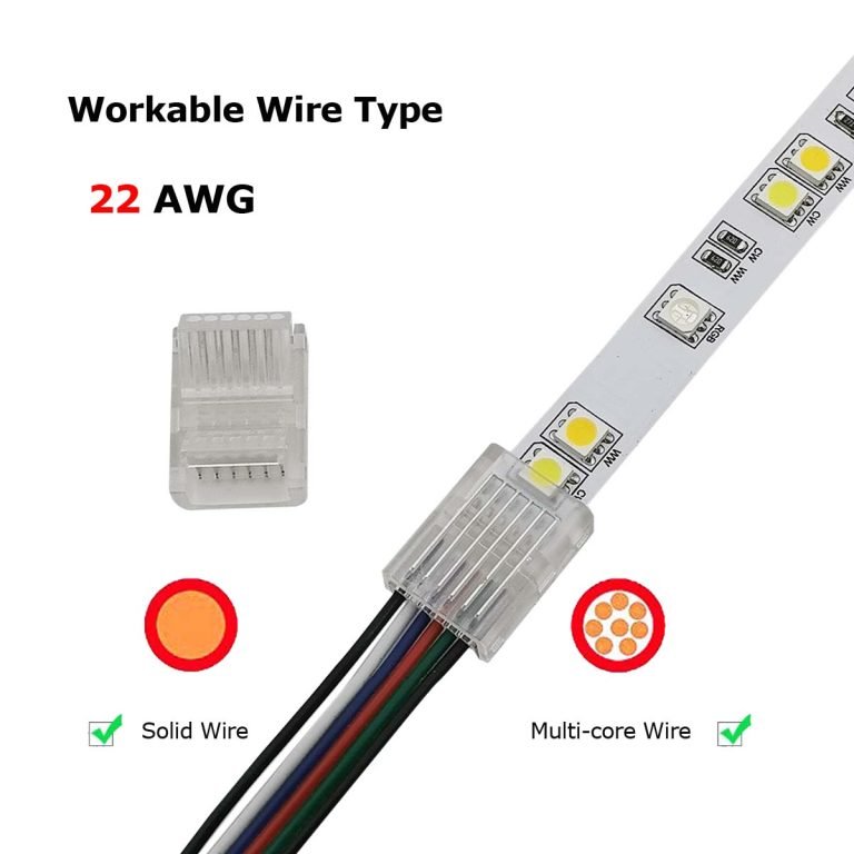 6-pin 12mm rgb cct connector for rgbw led strips to wire connection