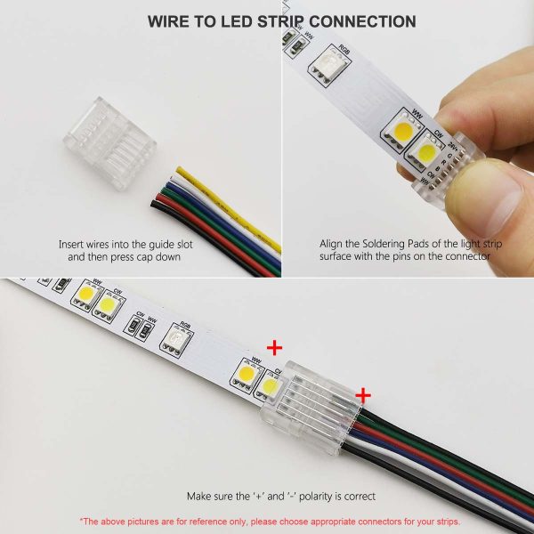 6-pin 12mm rgb cct connector for rgbw led strips to wire connection